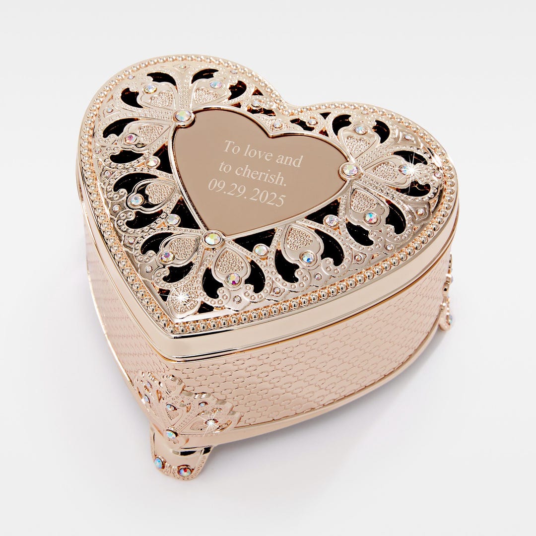 Engraved Gold Heart Jewelry Box, Personalized Keepsake for Mom ...