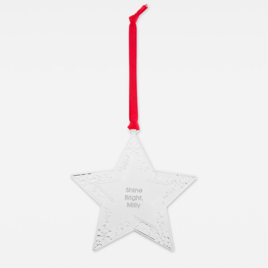 Engraved Silver Star Metal Ornament, Christmas Gift, Kid Ornament ...