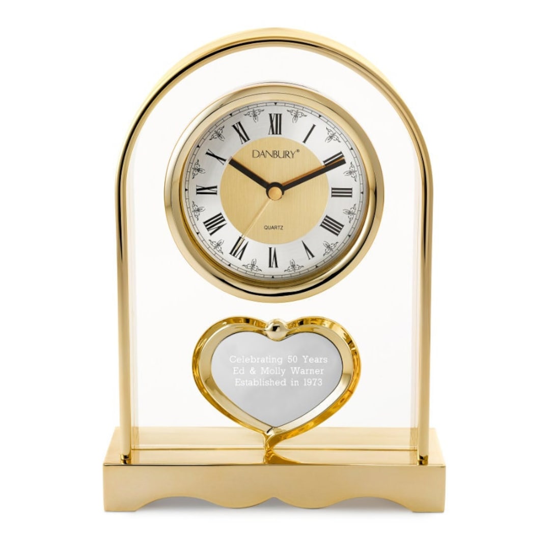 Engraved Gold Arch and Heart Anniversary Clock, Anniversary Gifts ...
