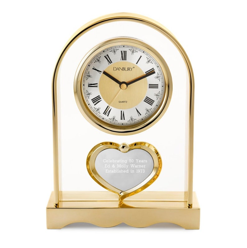 Engraved Gold Arch and Heart Anniversary Clock, Anniversary Gifts ...
