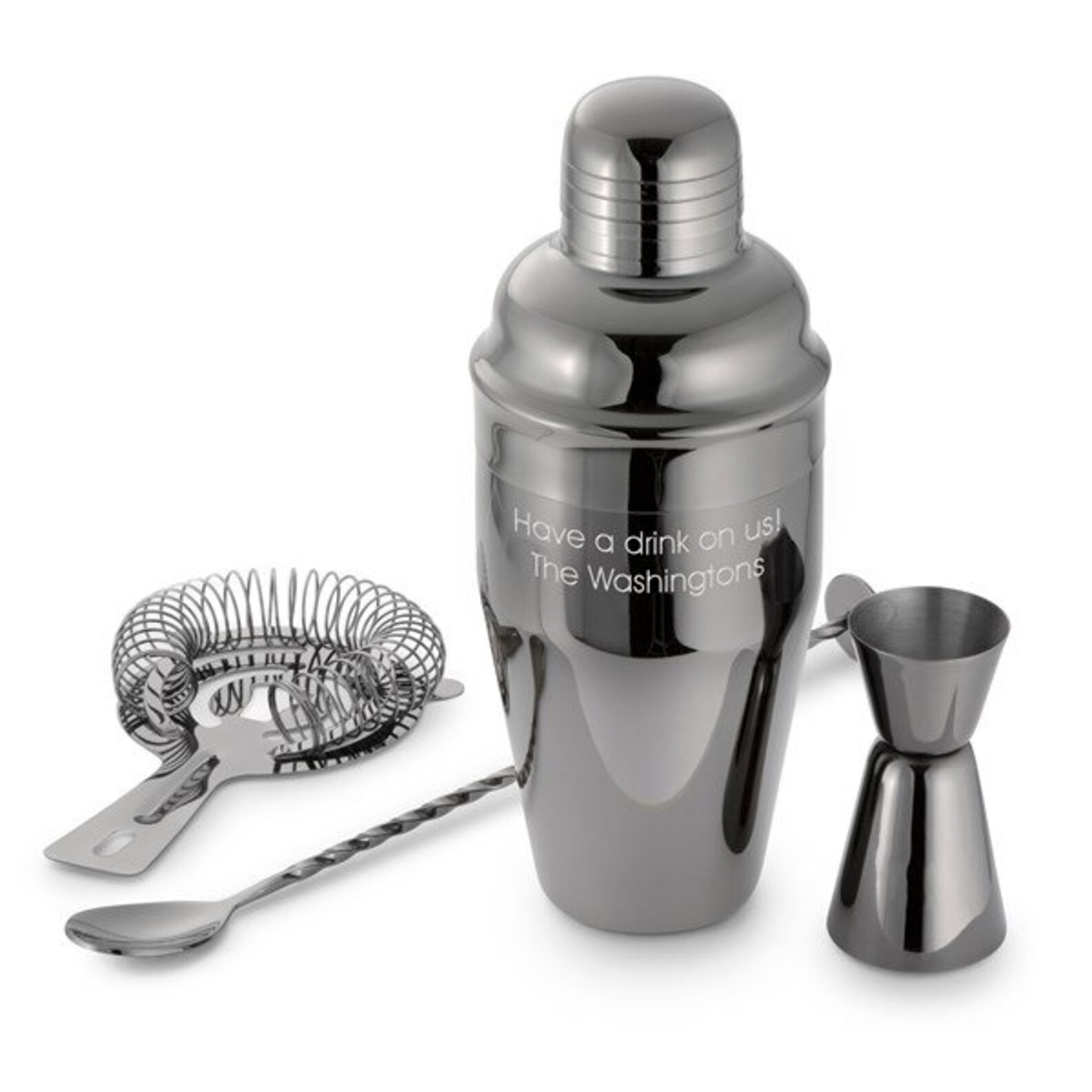 Engraved Entertaining Gunmetal Shaker Set, for Him, for Her, Drink Mix ...