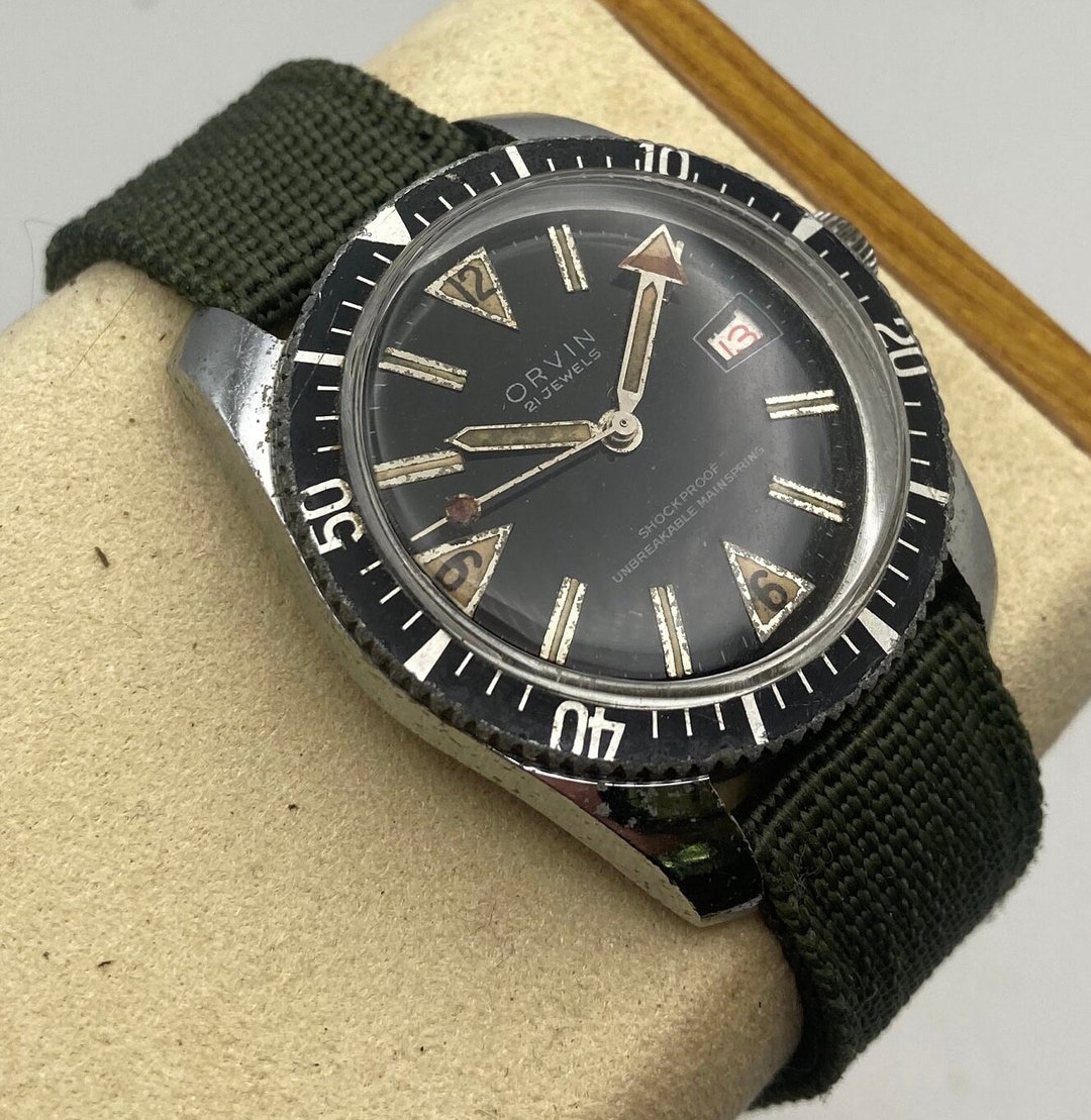 Vintage 1970’s Orvin 21-jewel Manual Wind Skin Diver With Date ...