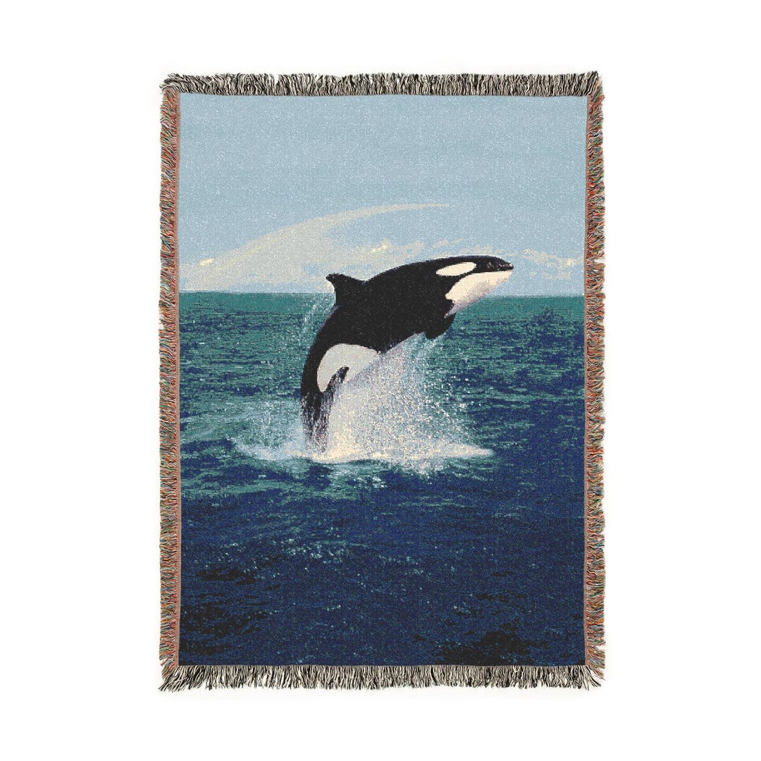 Killer Whale Woven Blanket Gift for Beach Lover, Retro Ocean Themed ...