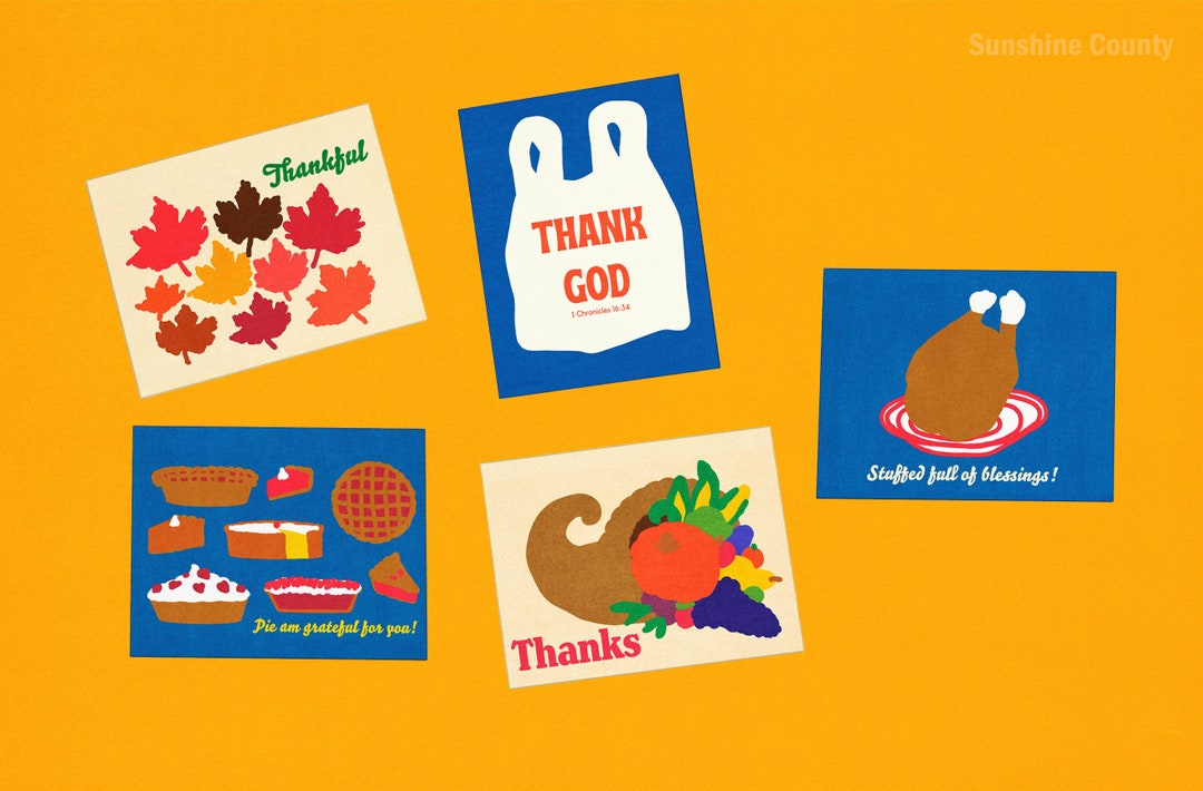 Thanksgiving Gratitude Card Set: Retro Holiday Greeting Cards, Cute ...