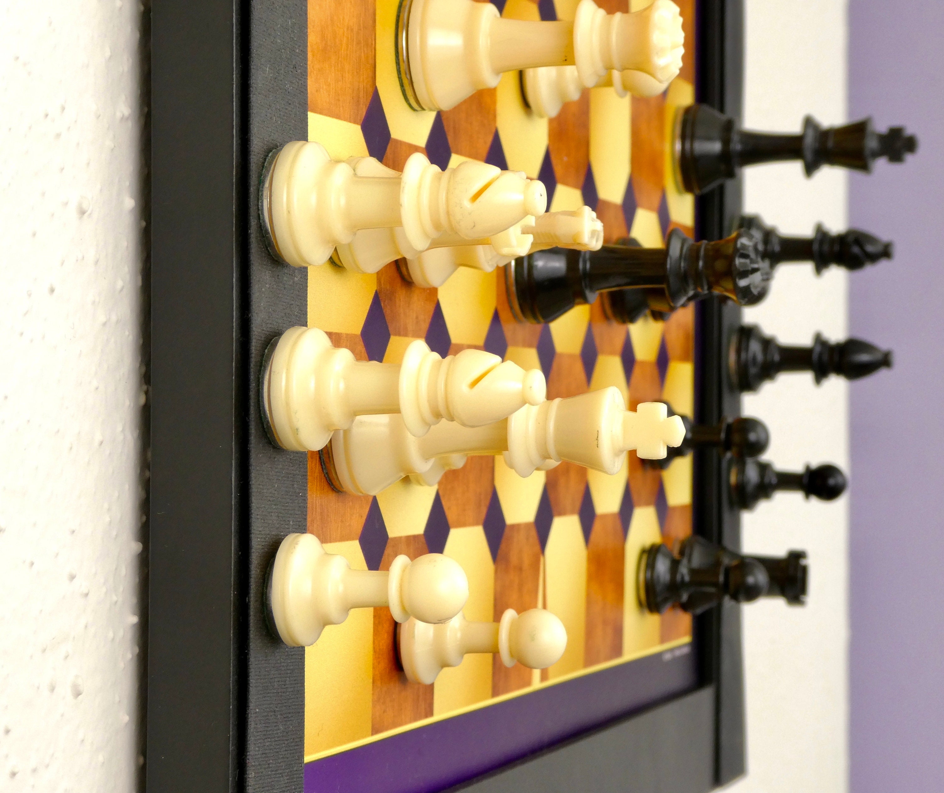 Magnetic Wall Chess Set 16-inch Frame Leather and Gold Themed ...