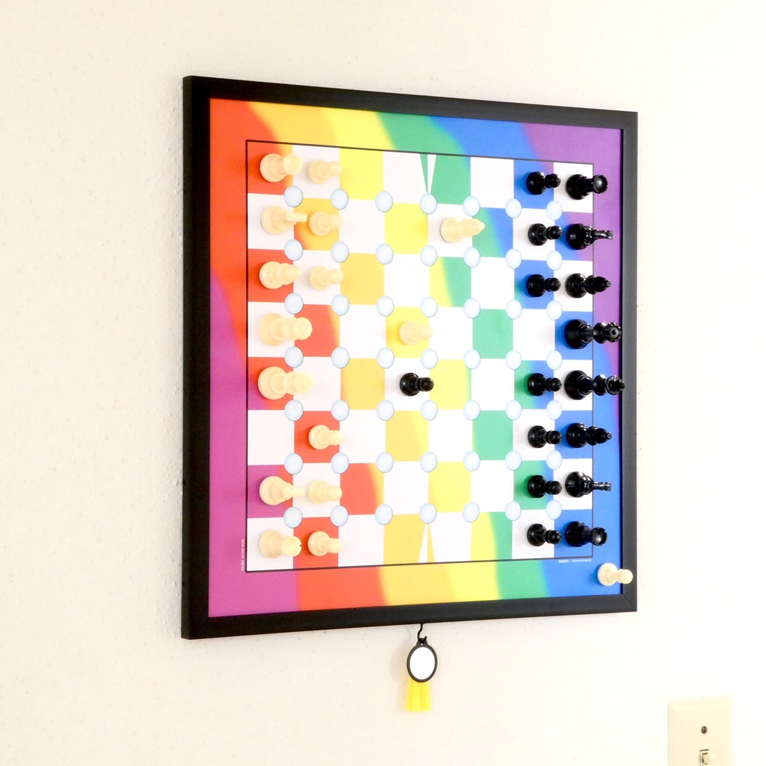 Magnetic Wall Chess Set 17-inch Frame White and Rainbow Colored Themed ...