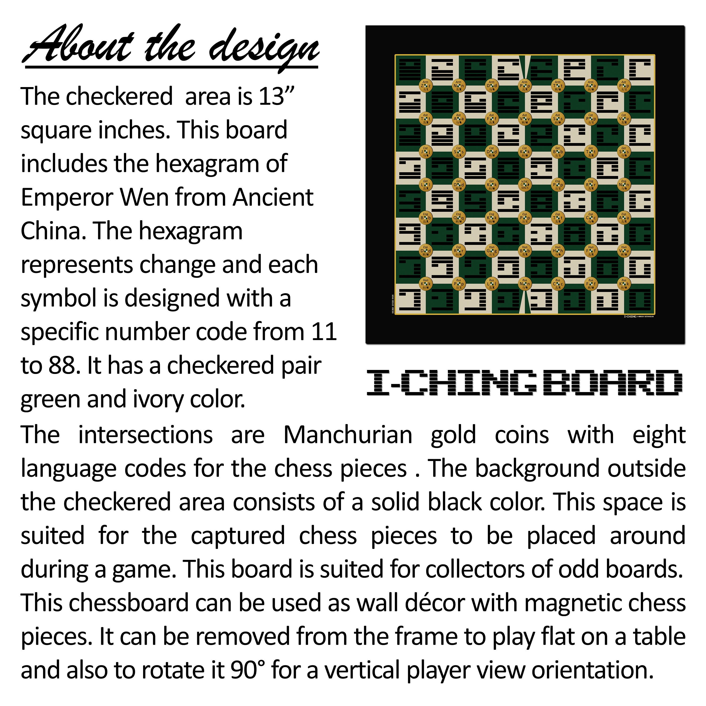 Magnetic Wall Chess Set 17-inch Frame Green and Ivory Color I-ching ...