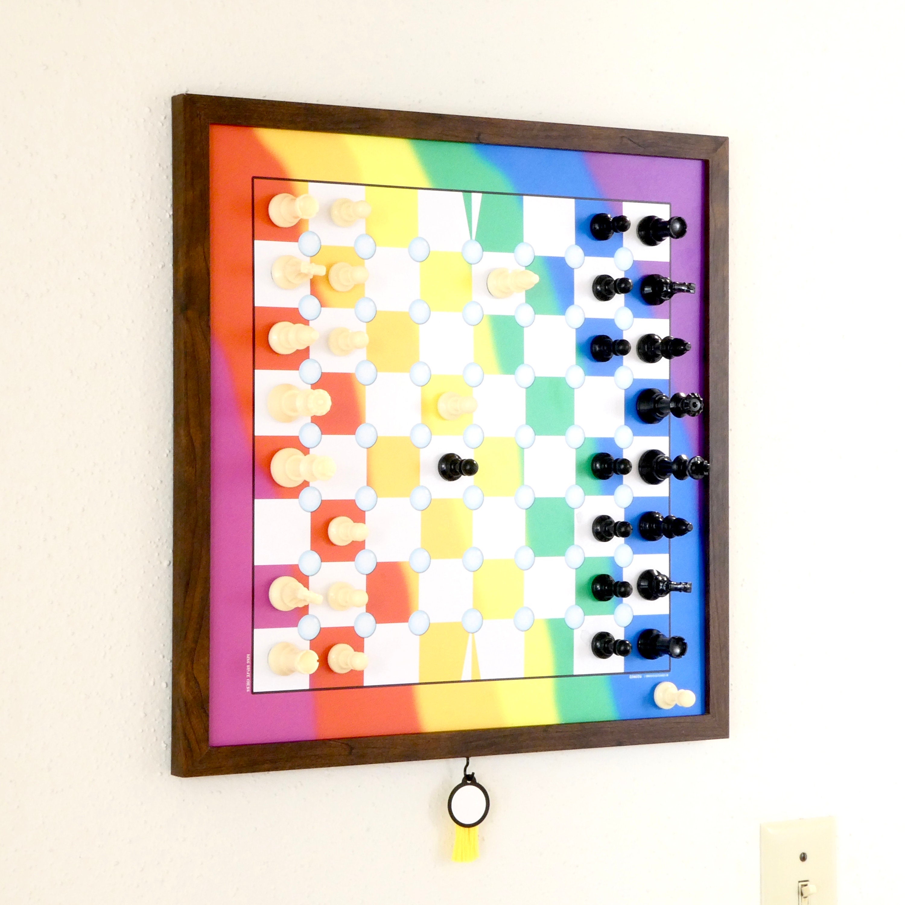 Magnetic Wall Chess Set 17-inch Frame White and Rainbow Colored Themed ...