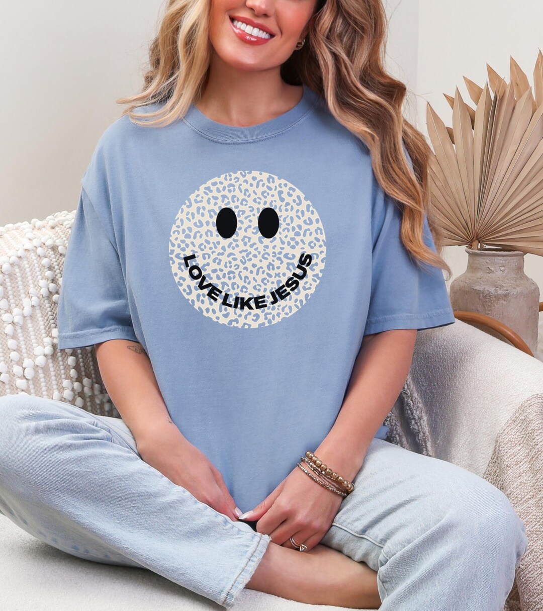 Christian Love Cute Smiley Face Cheetah Print Happy Face T-shirt Jesus ...