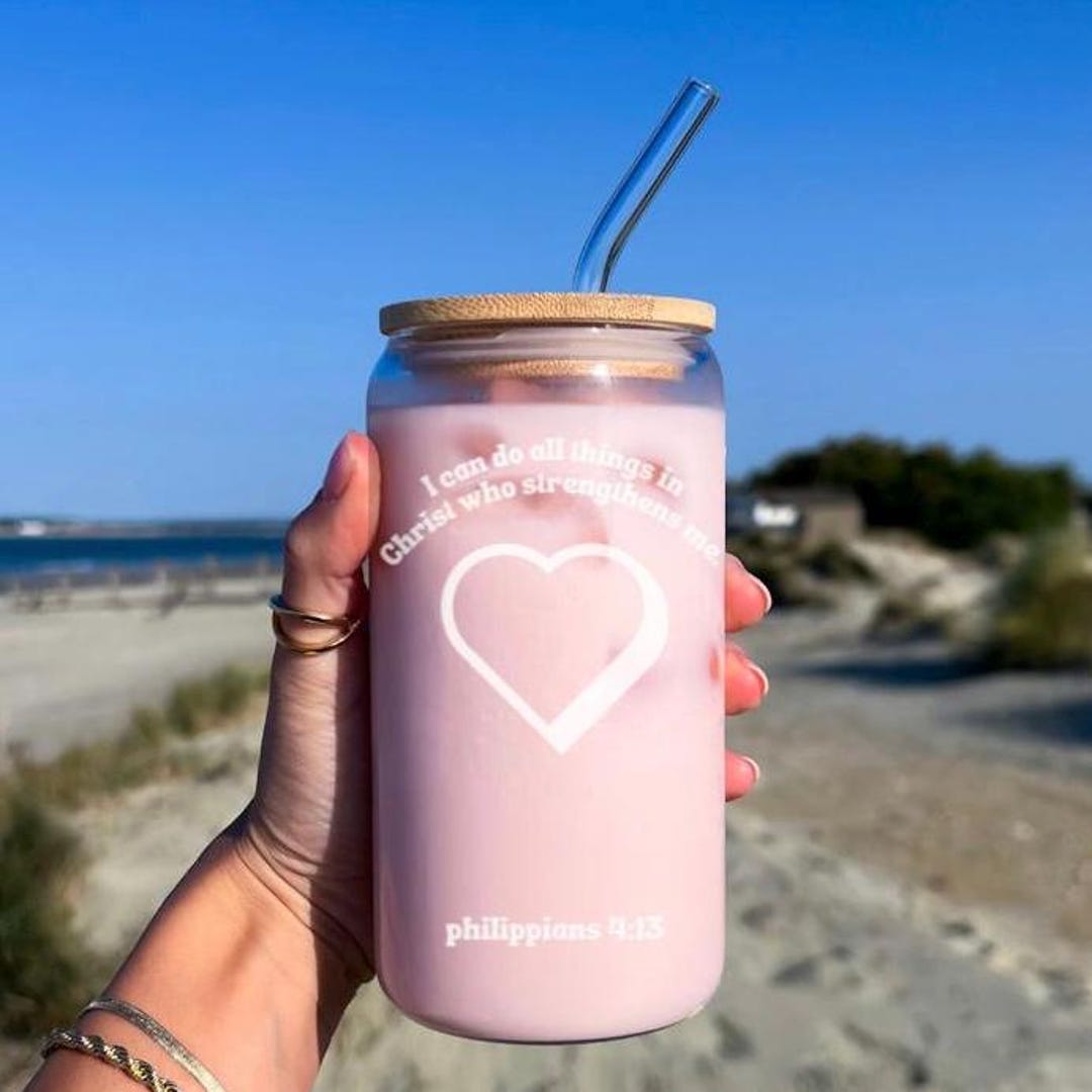 Bible Verse Glass Tumbler Can Glass Lid and Straw Bible Verse Glass Cup ...