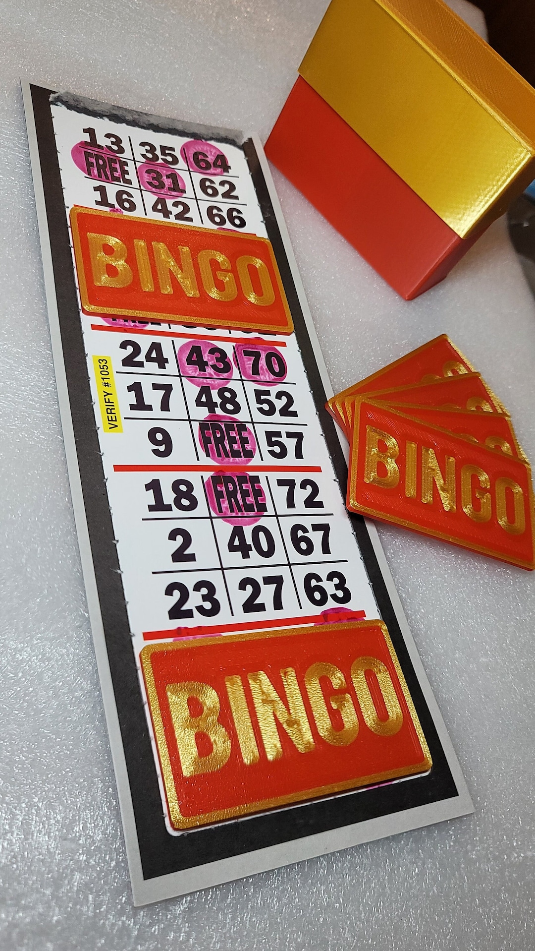 Small, Thick Bingo Strip Markers / Covers. Red With Gold Letters. Set ...