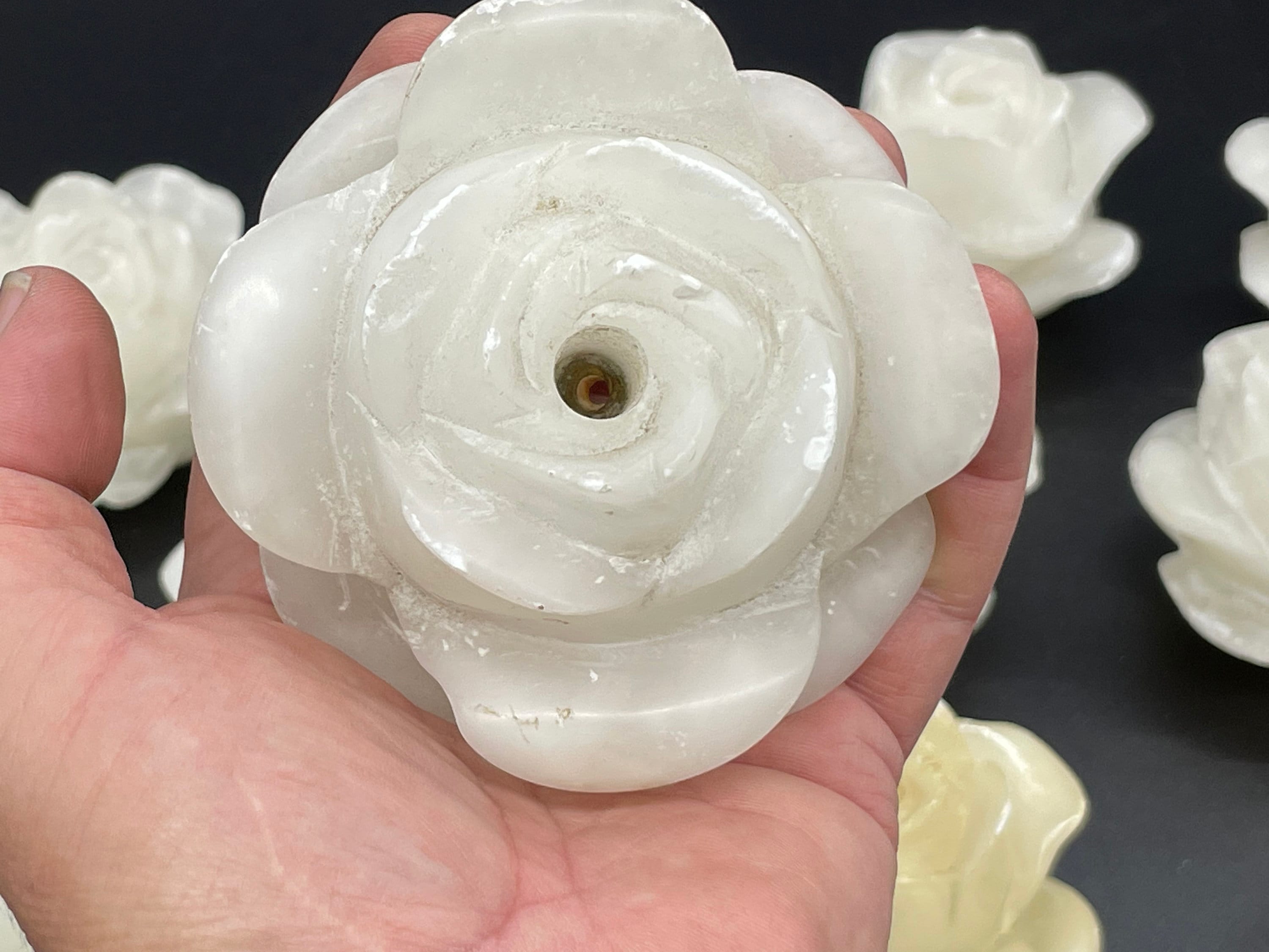 Hand-carved Alabaster Rose With Through Hole - Etsy