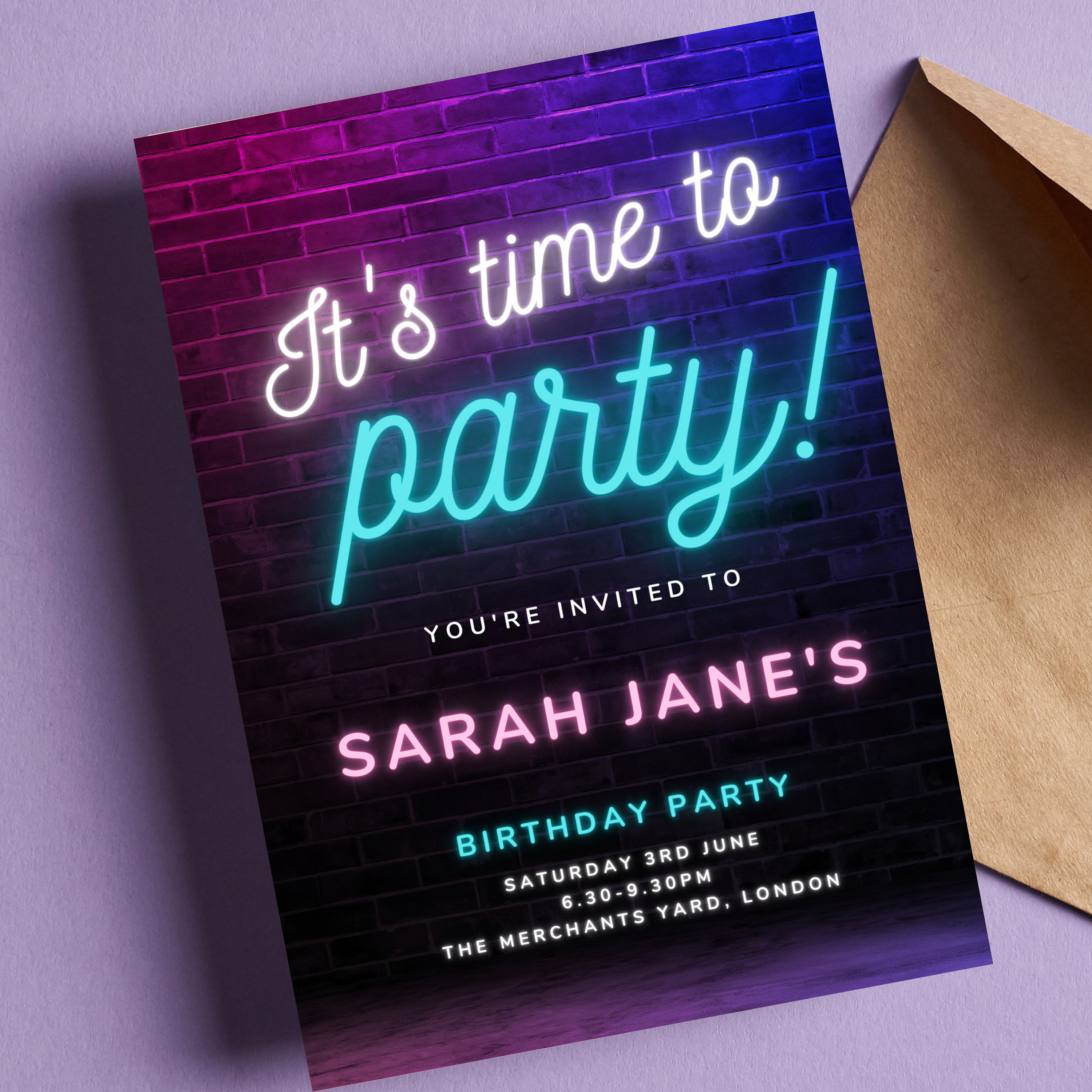 Glow Party Birthday Invitation, Glow Invitation, Glow Party Template ...