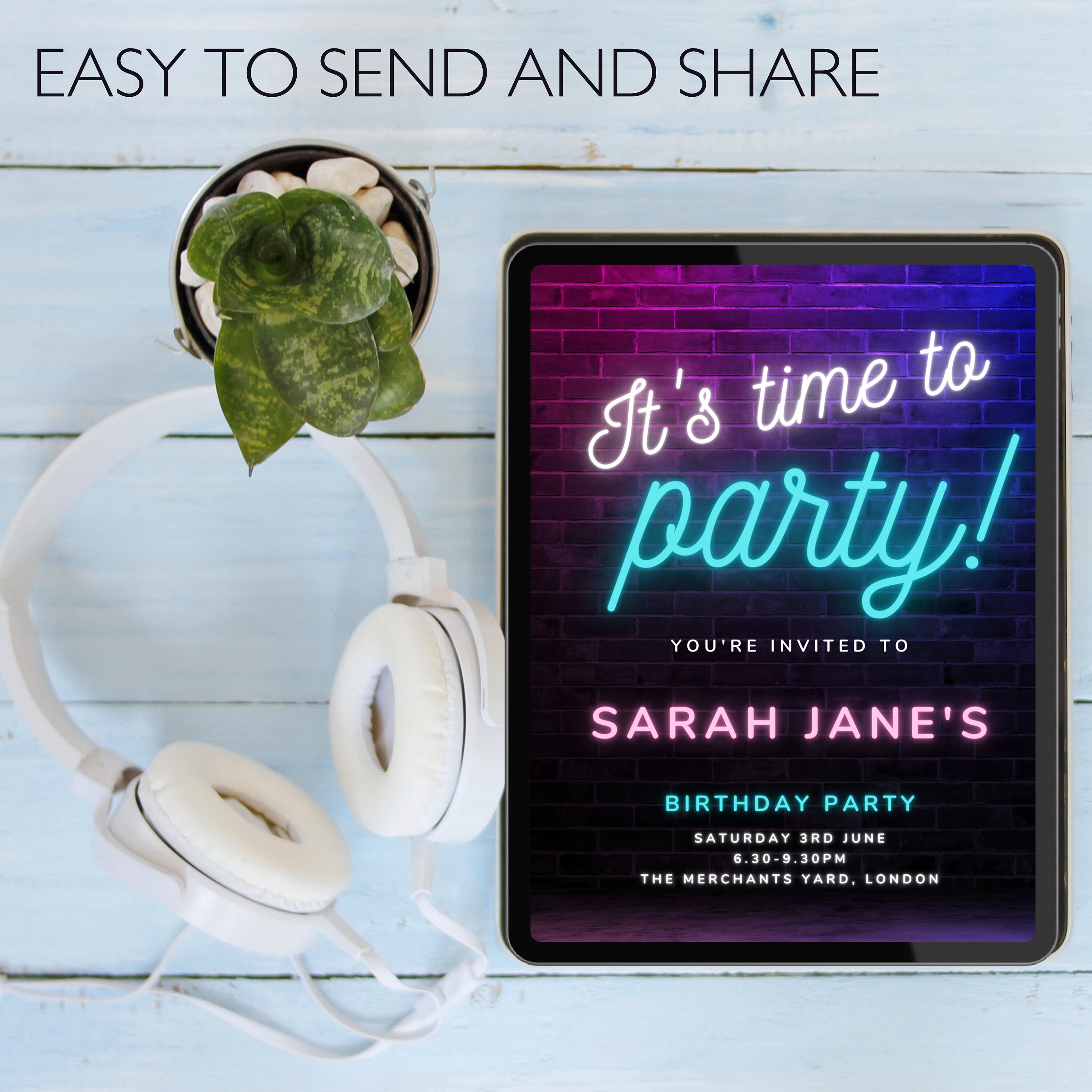 Glow Party Birthday Invitation, Glow Invitation, Glow Party Template ...