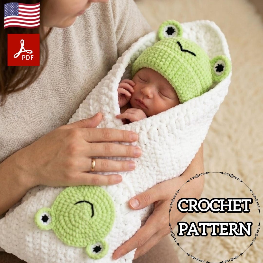 Frog Crochet Baby Blanket Pattern Car Seat Stroller Quilt Beanie Hat ...