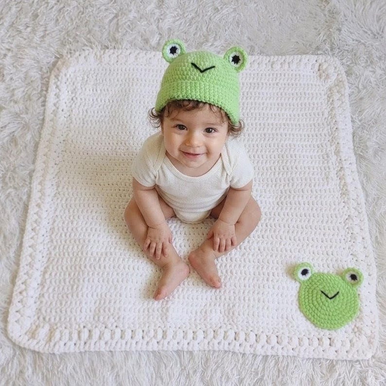 Frog Crochet Baby Blanket Pattern Car Seat Stroller Quilt Beanie Hat ...