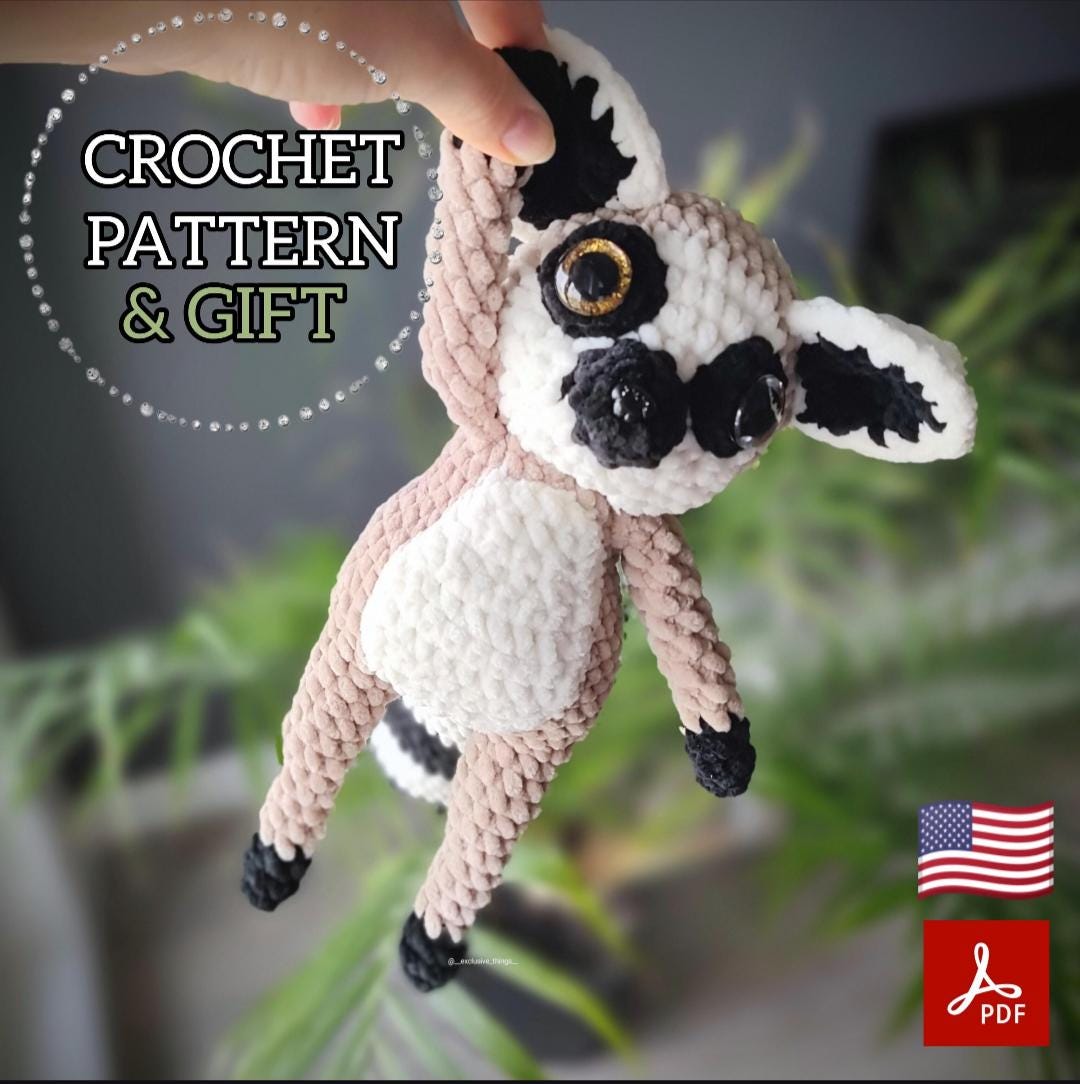 Lemur Amigurumi Plushie Crochet Pattern, BOGO, Chenille Velvet Yarn ...