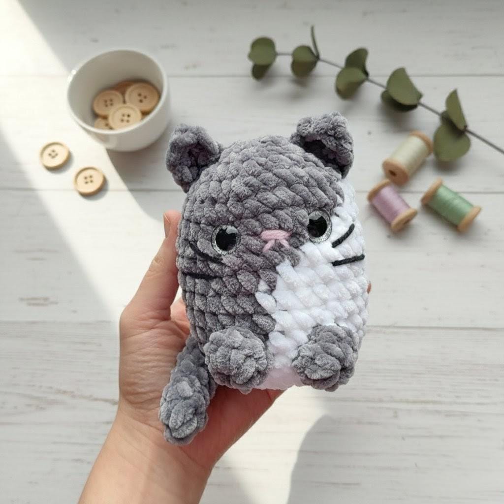 Crochet Cat Pattern Bundle, 5-in-1 Amigurumi Kitties, Easy Chunky Yarn ...