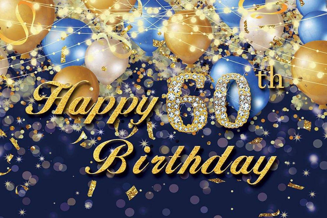 60th Happy Birthday Backdrop, Blue 60th Birthday Banner, 60th Birthday ...
