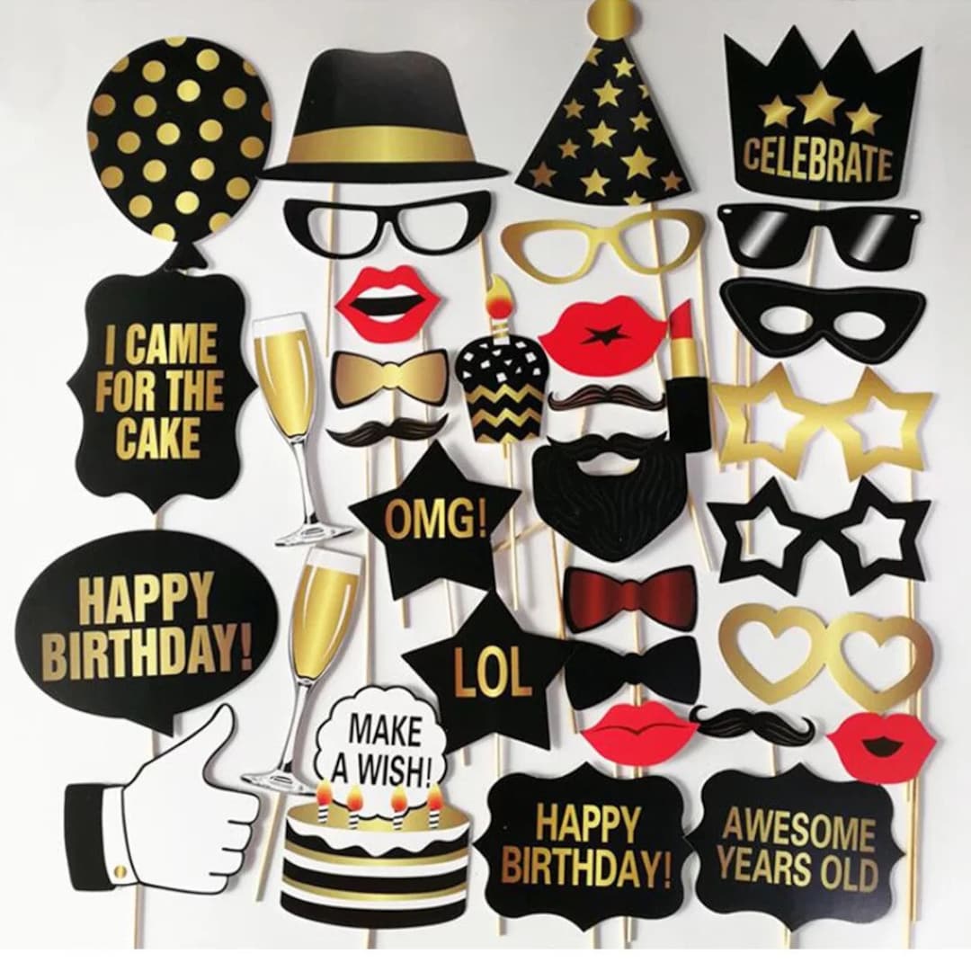 32 Pcs Happy Birthday Props, Birthday Photo Props, Birthday Booth Props ...