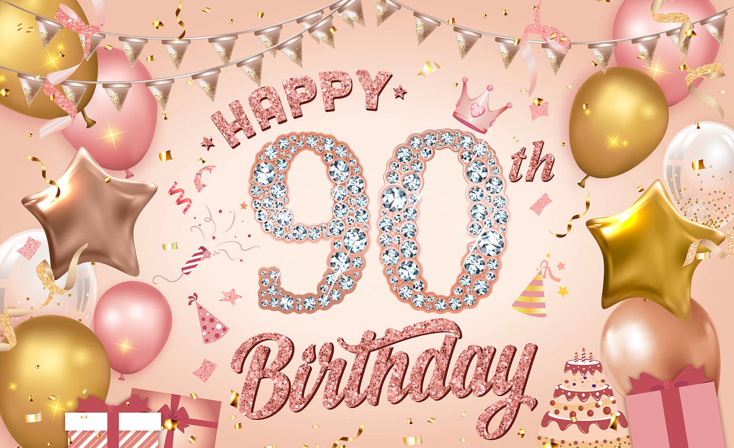 90th Happy Birthday Backdrop, Rose Gold 90th Birthday Banner, 90th ... 90th Happy Birthday Backdrop, Rose Gold 90th Birthday Banner, 90th ...