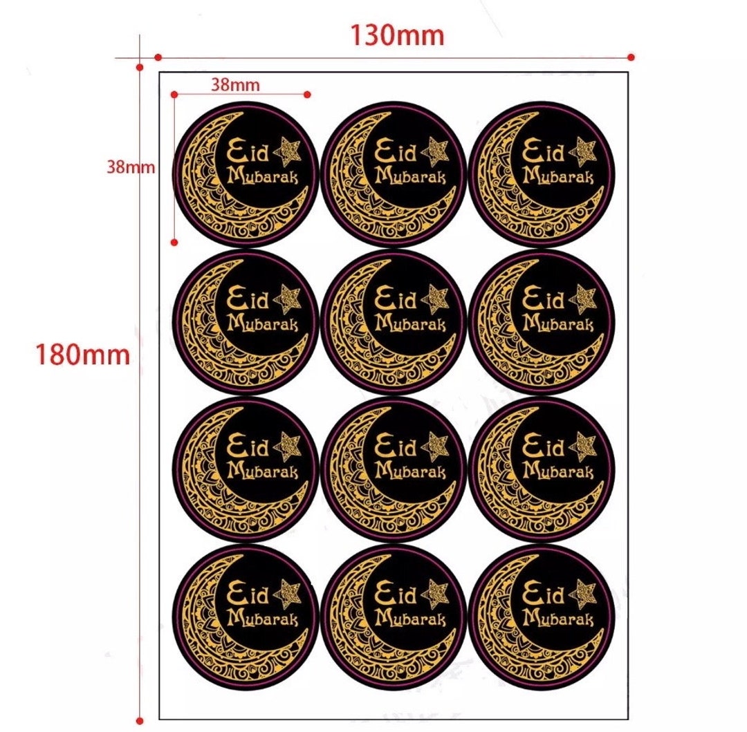 Eid Mubarak Stickers 24 Labels Tags, 3.8cm Eid Present Hamper Stickers ...