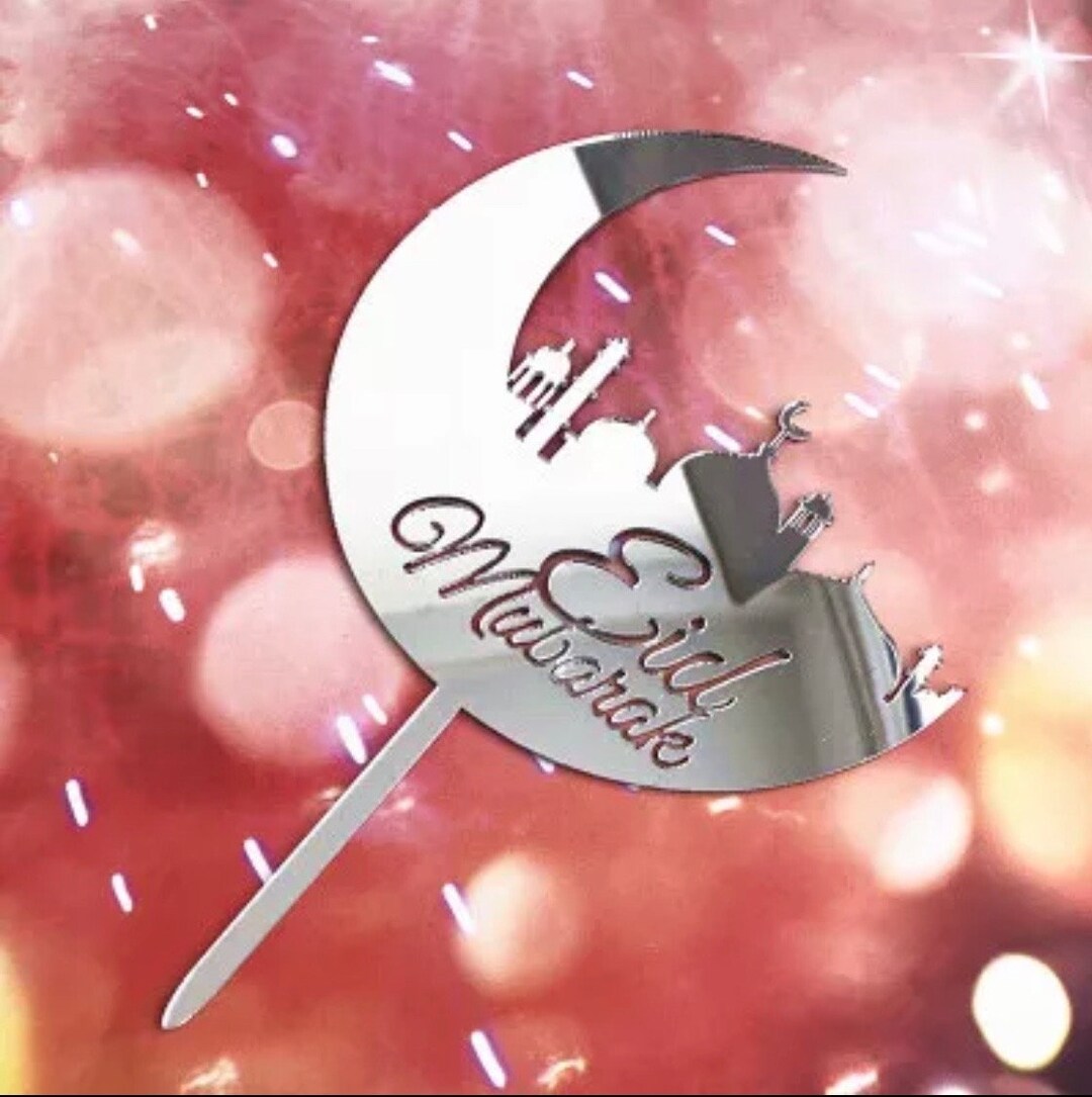 Eid Mubarak Cake Topper, Silver Eid Cake Topper, Durable, Reusable Cake ...