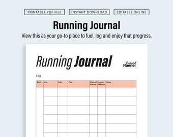 Running Tracker Printable Template, Running Log, Strength Training ...