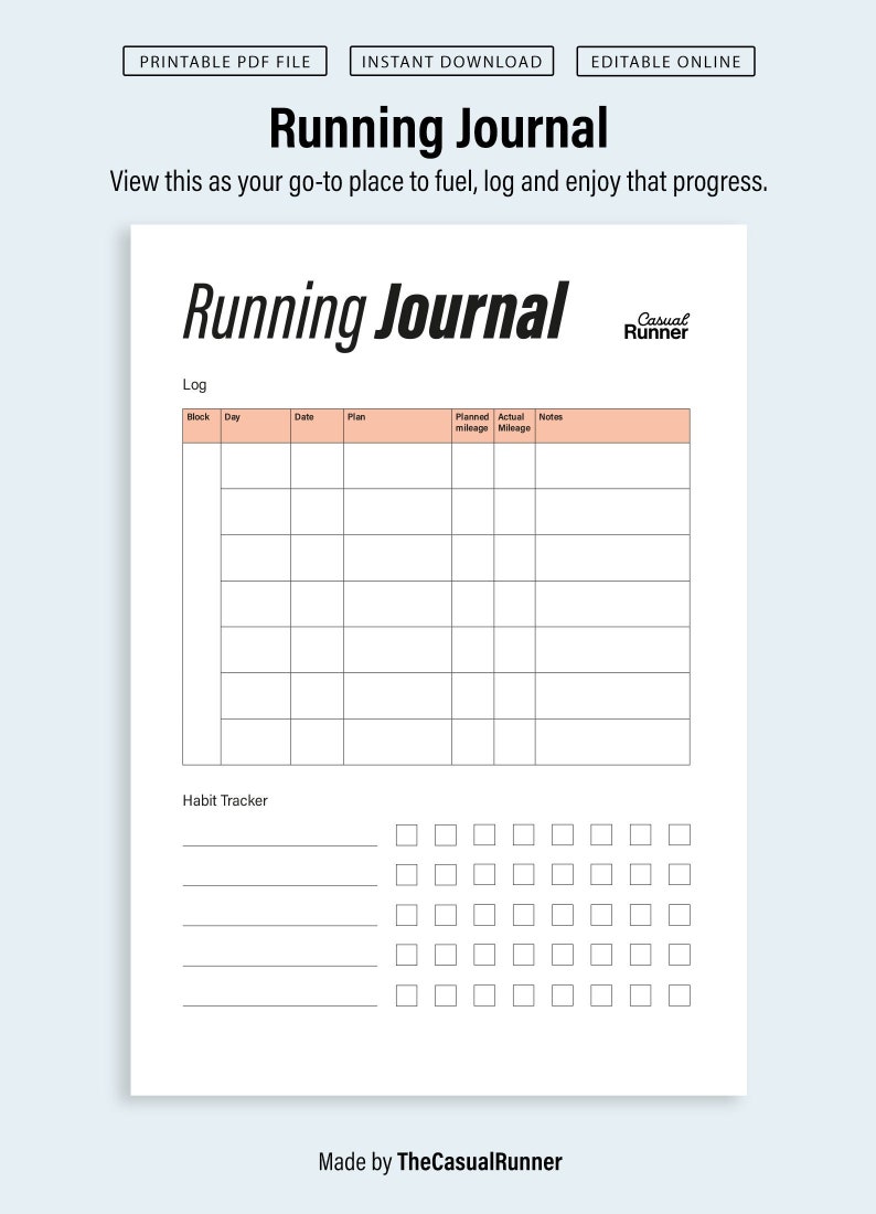 Running Journal Printable Template, Running Log, Training Tracker ...