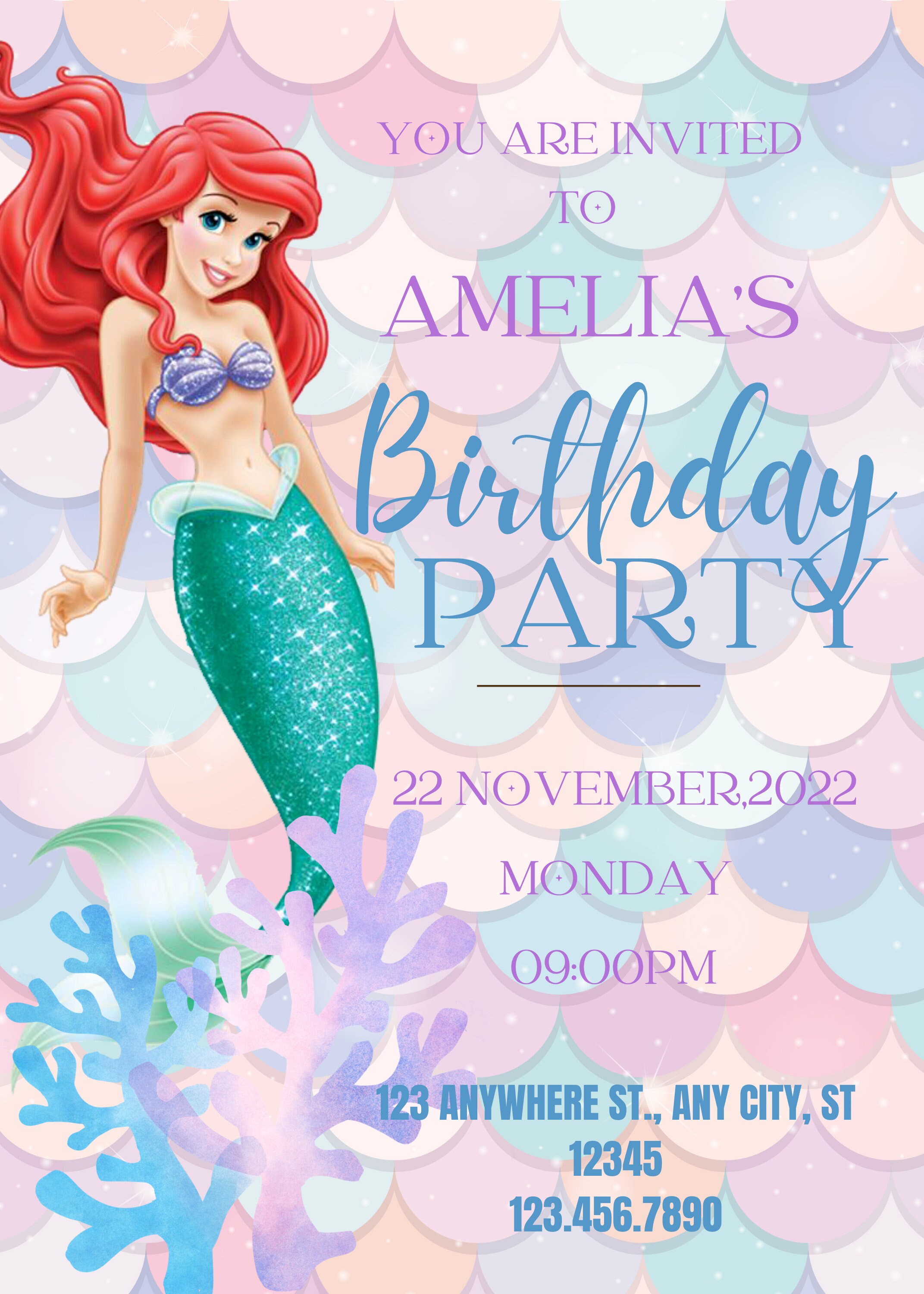 Editable Mermaid Birthday Invite - Etsy