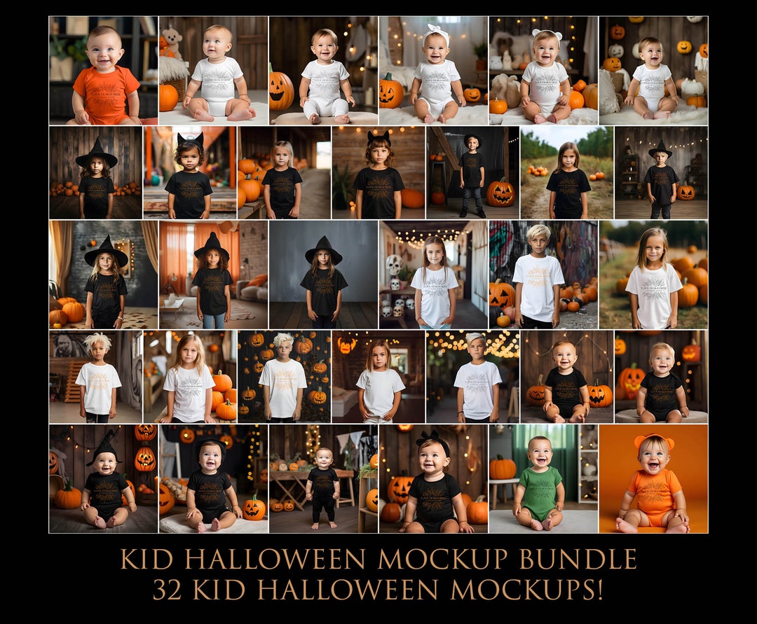 Halloween Kids Mockup Bundle, Halloween Mockup Tshirt Girl Boy Bundle ...