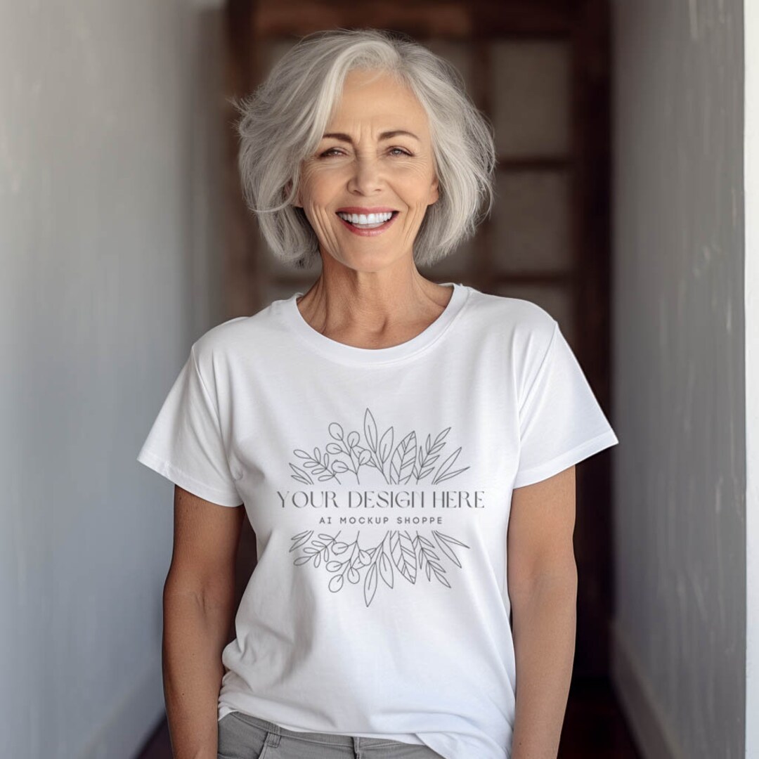 White Tshirt Senior Mockup, Lifestyle Shirt Mockup, Older Person Shirt ...