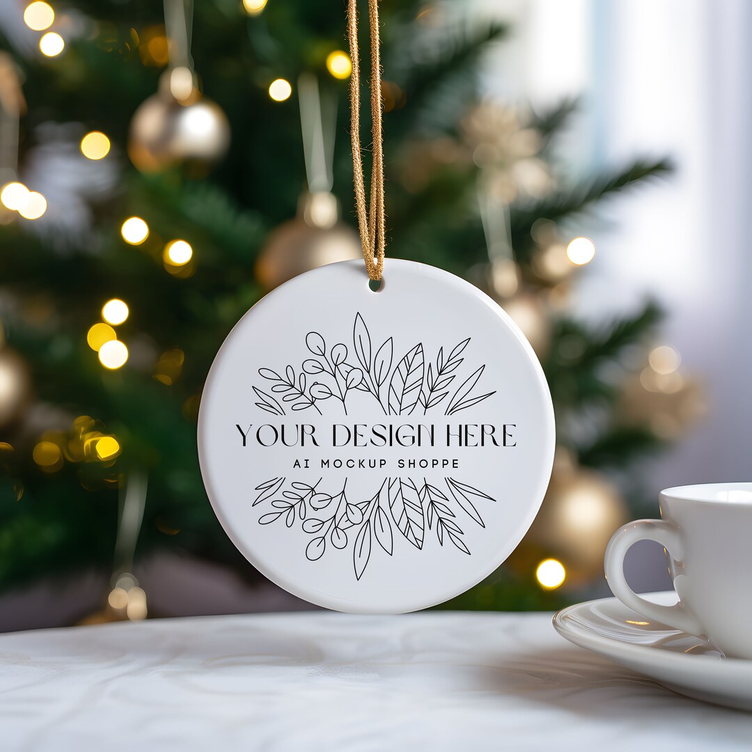 Christmas Ceramic Ornament Mockup Set Blank White Round Ornaments for ...