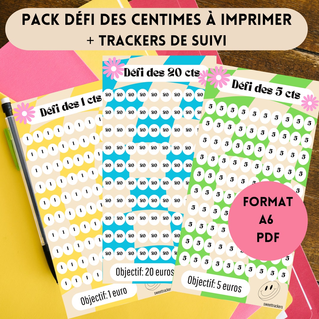 Pack Défis des centimes en français, PDF A6 à imprimer : défi des 1, 2 ...
