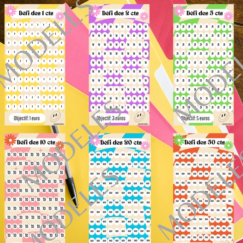 Pack Défis des centimes en français, PDF A6 à imprimer : défi des 1, 2 ...
