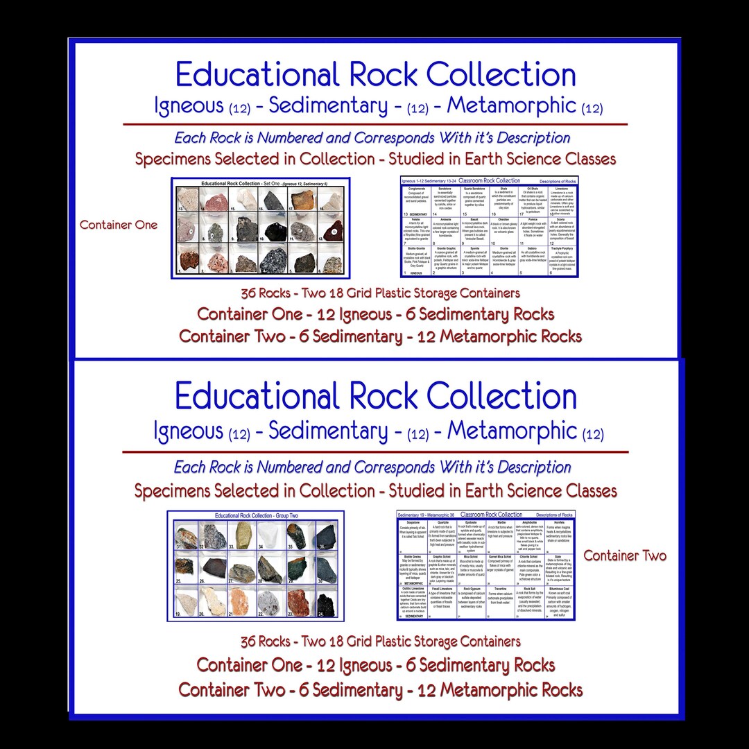 Classroom Rock Collection 36 Specimens, Igneous, Sedimentary ...