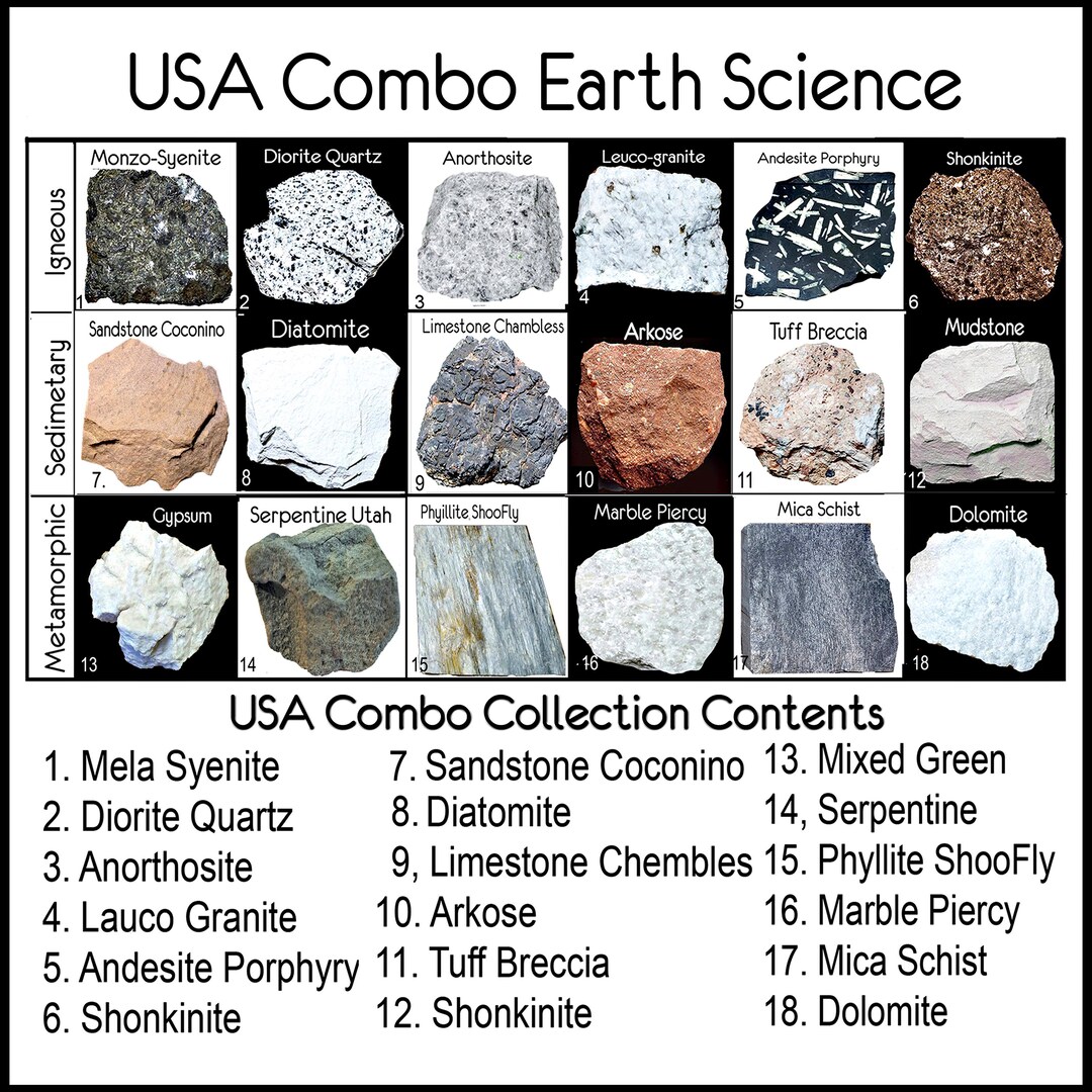 Combo Rock Collection, 18 USA Rocks, 6 Igneous, 6 Sedimentary, 6 ...