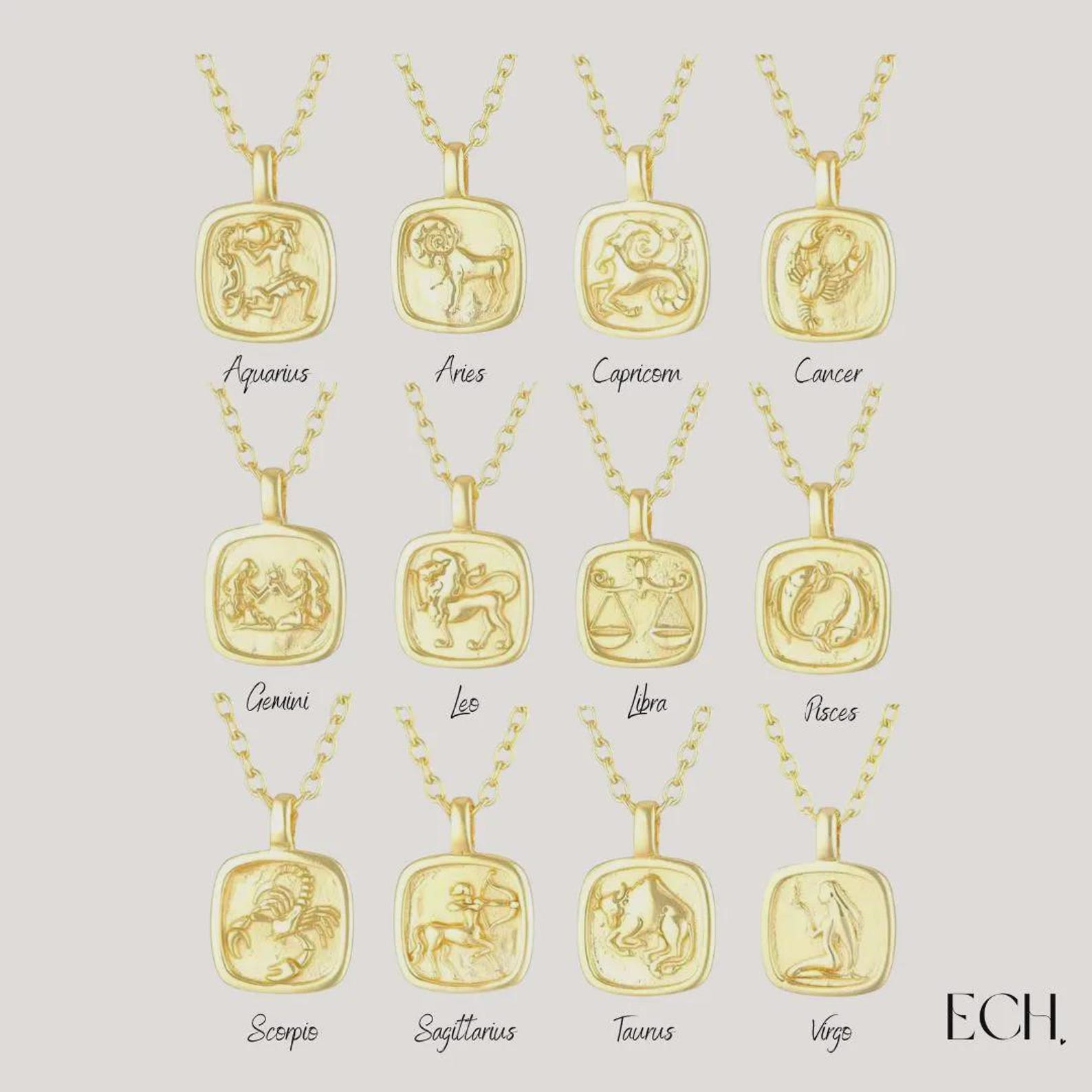 Zodiac Pendant Necklace: Gold Stainless Steel Astrology Jewellery ...