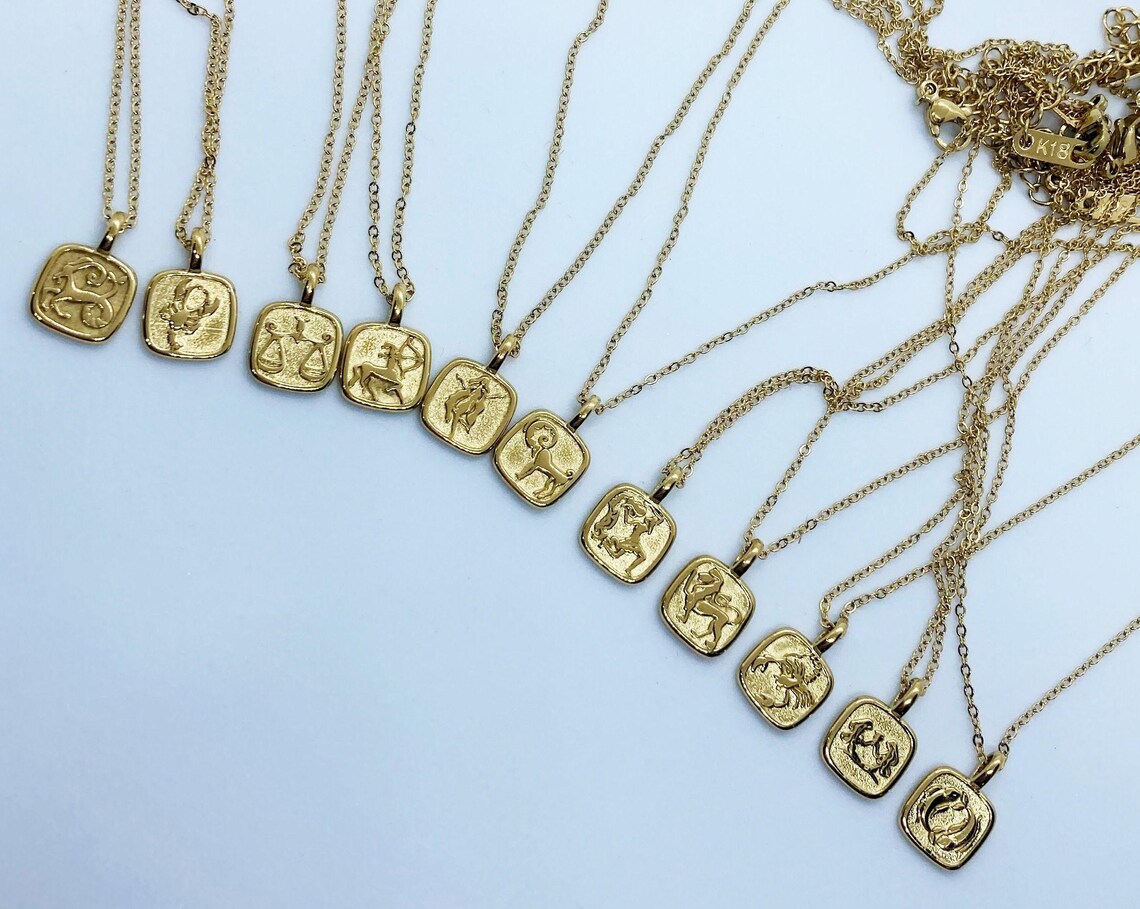Zodiac Pendant Necklace: Gold Stainless Steel Astrology Jewellery ...