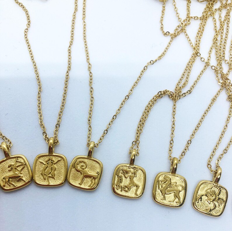 Zodiac Pendant Necklace: Gold Stainless Steel Astrology Jewellery ...