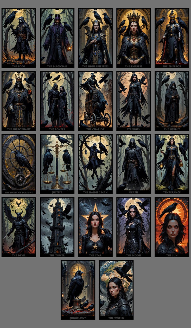 Raven Tarot Cards Set SVG PNG, Printable Tarot Deck, 22 Cards Major ...