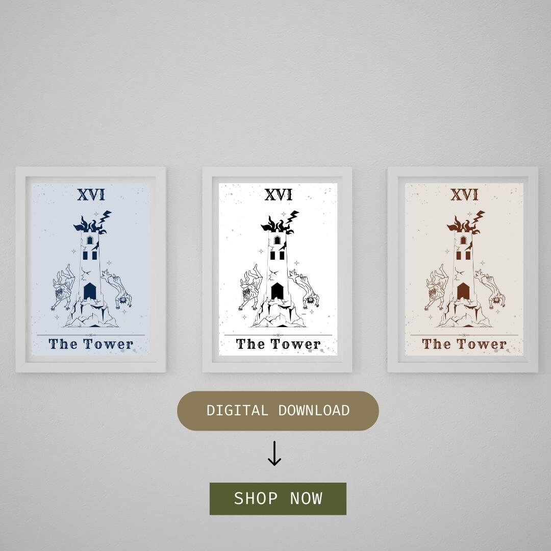 The Tower Tarot Card Print, Printable Tarot Wall Art, Digital Tarot ...