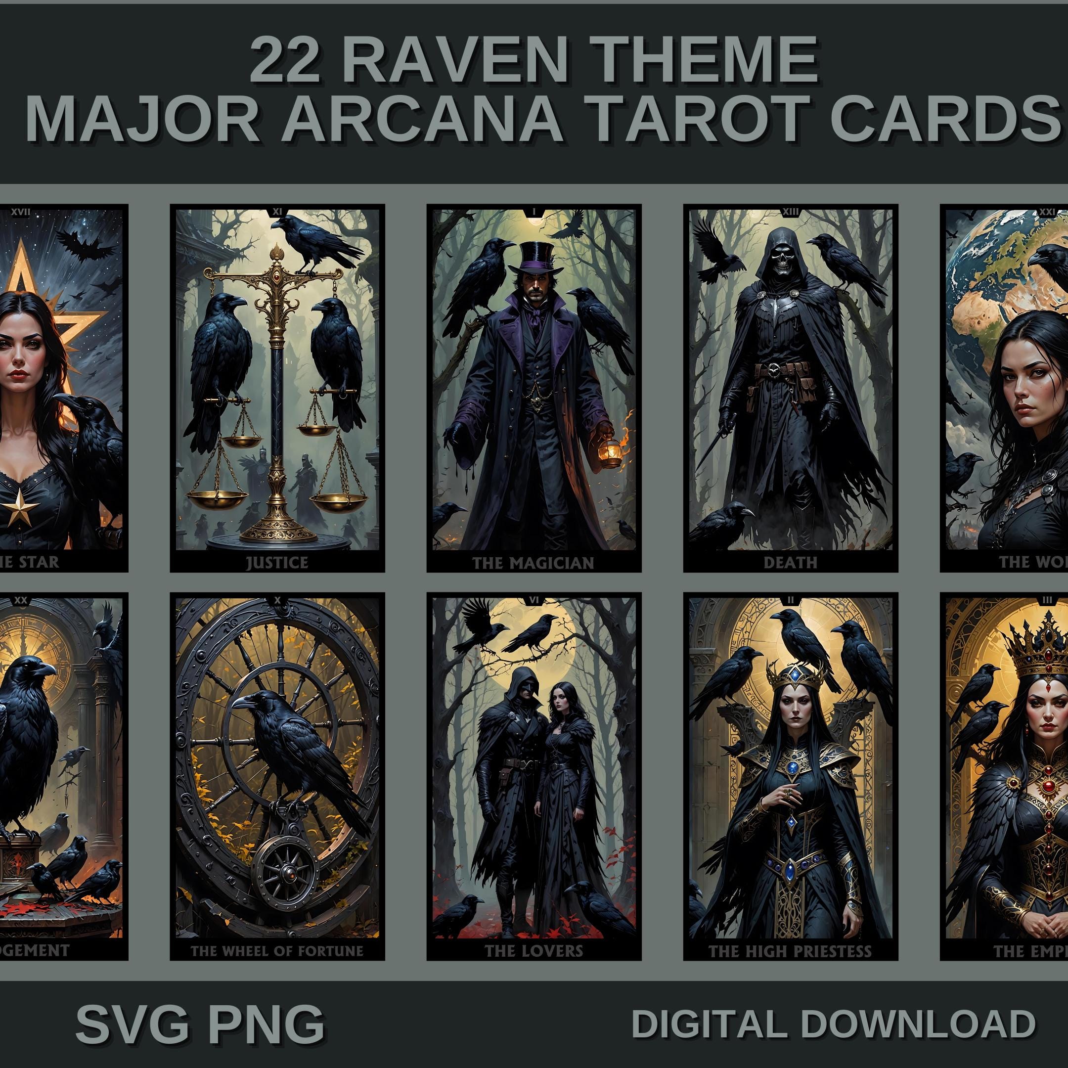 Raven Tarot Cards Set SVG PNG, Printable Tarot Deck, 22 Cards Major ...