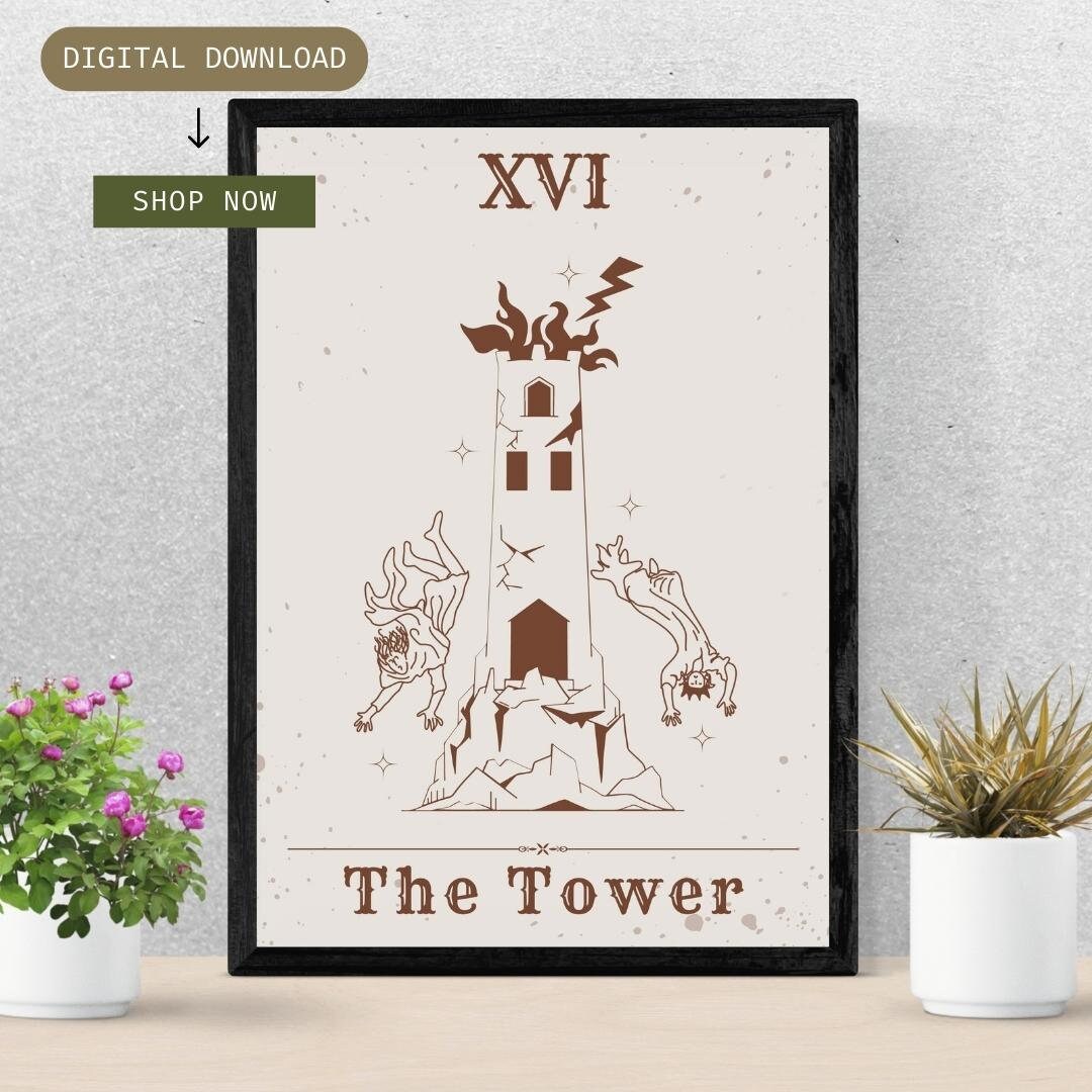 The Tower Tarot Card Print, Printable Tarot Wall Art, Digital Tarot ...