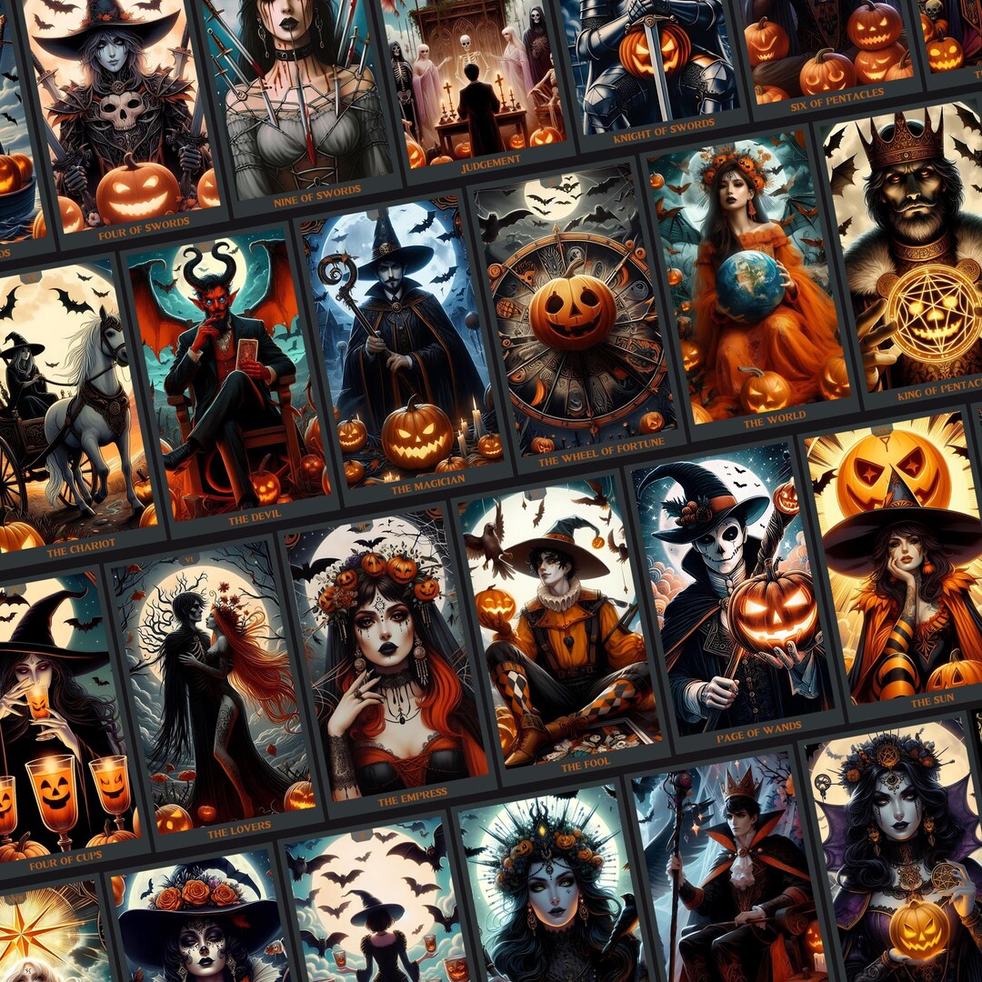 78 Halloween Tarot Cards Complete Set, Full Tarot Deck, Pumpkin Tarot ...