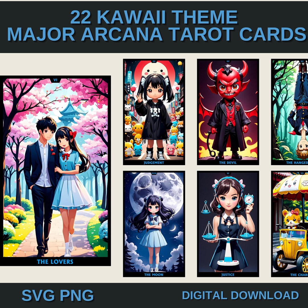 Kawaii Cartoon Tarot Cards Set SVG PNG, Major Arcana Svg, Kawaii Tarot ...