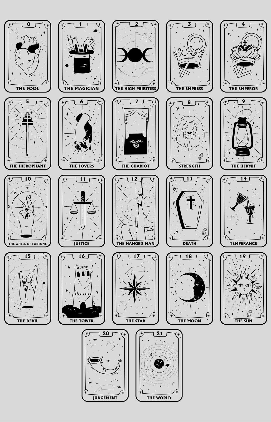 Handgezeichnetes Tarotkarten-Set SVG PNG, Major Arcana SVG, Himmlische ...