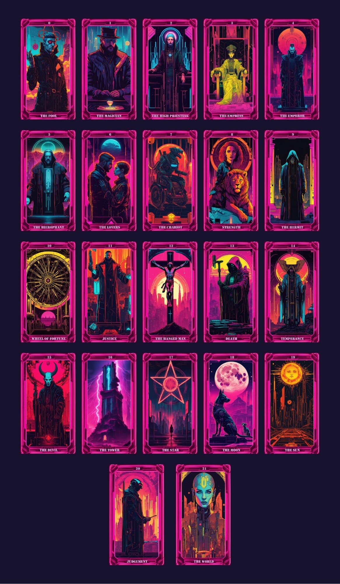Cyberpunk Tarot Cards Set SVG PNG, Major Arcana, Digital Tarot ...