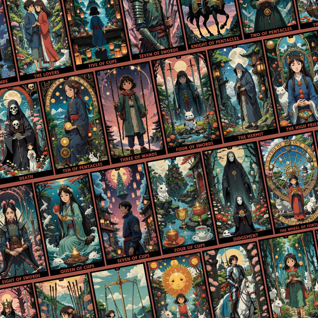 Ghibli Inspired Anime Tarot Deck: 78 Tarot Cards With Guidebook & Pouch ...