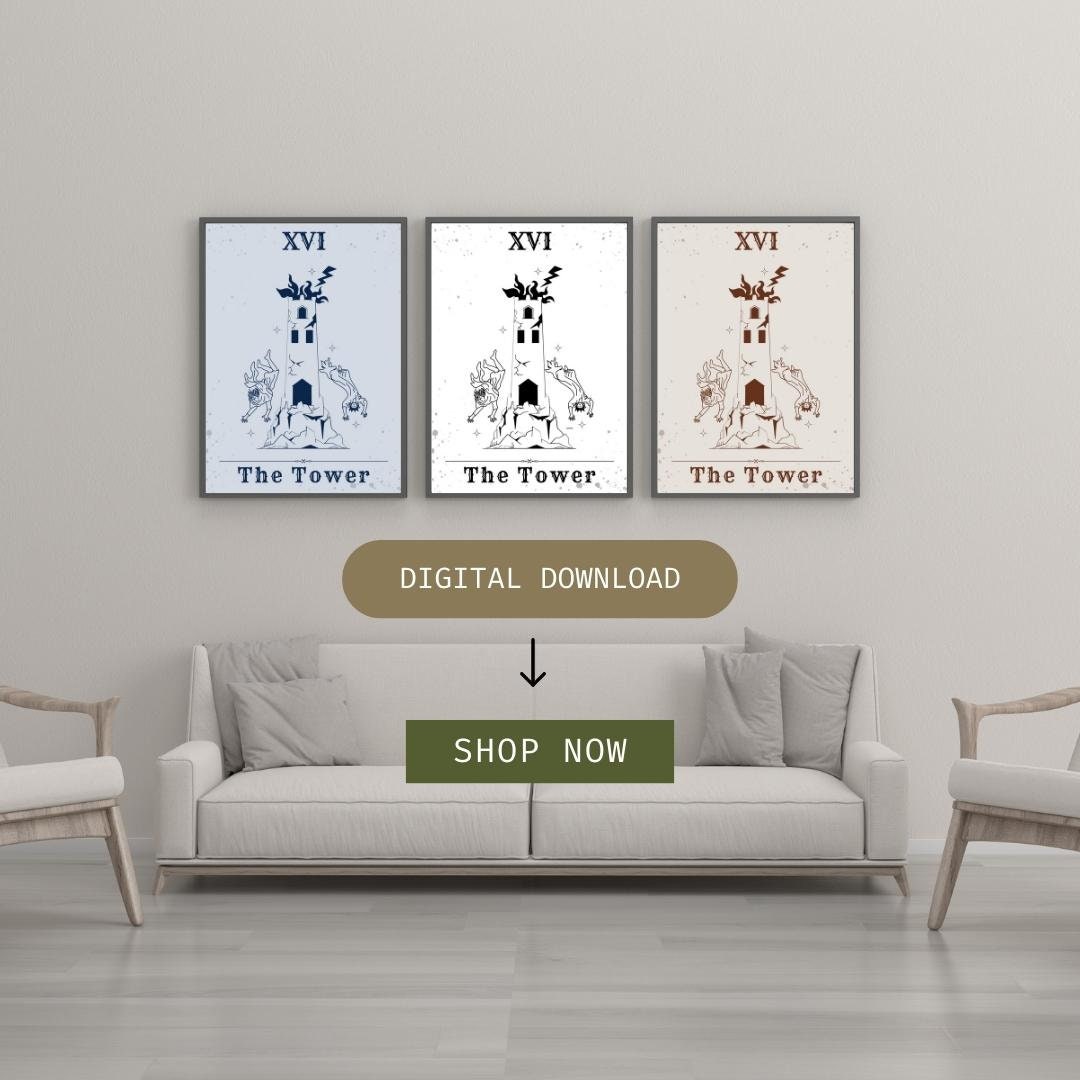 The Tower Tarot Card Print, Printable Tarot Wall Art, Digital Tarot ...